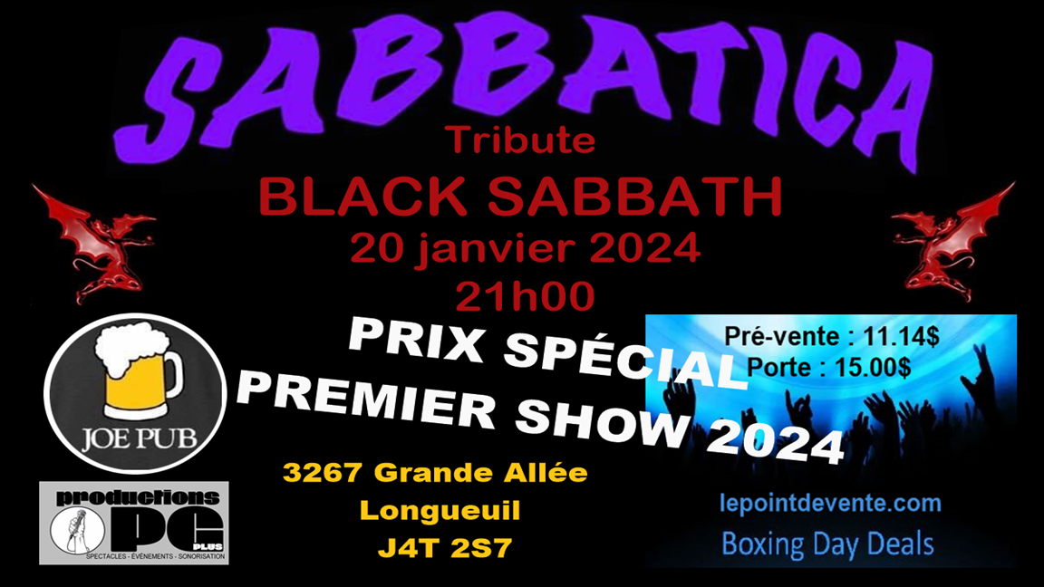 Productions PG Plus présente TRIBUTE to BLACK SABBATH - 20 janvier 2024 - JOE PUB, Longueuil, QC ...